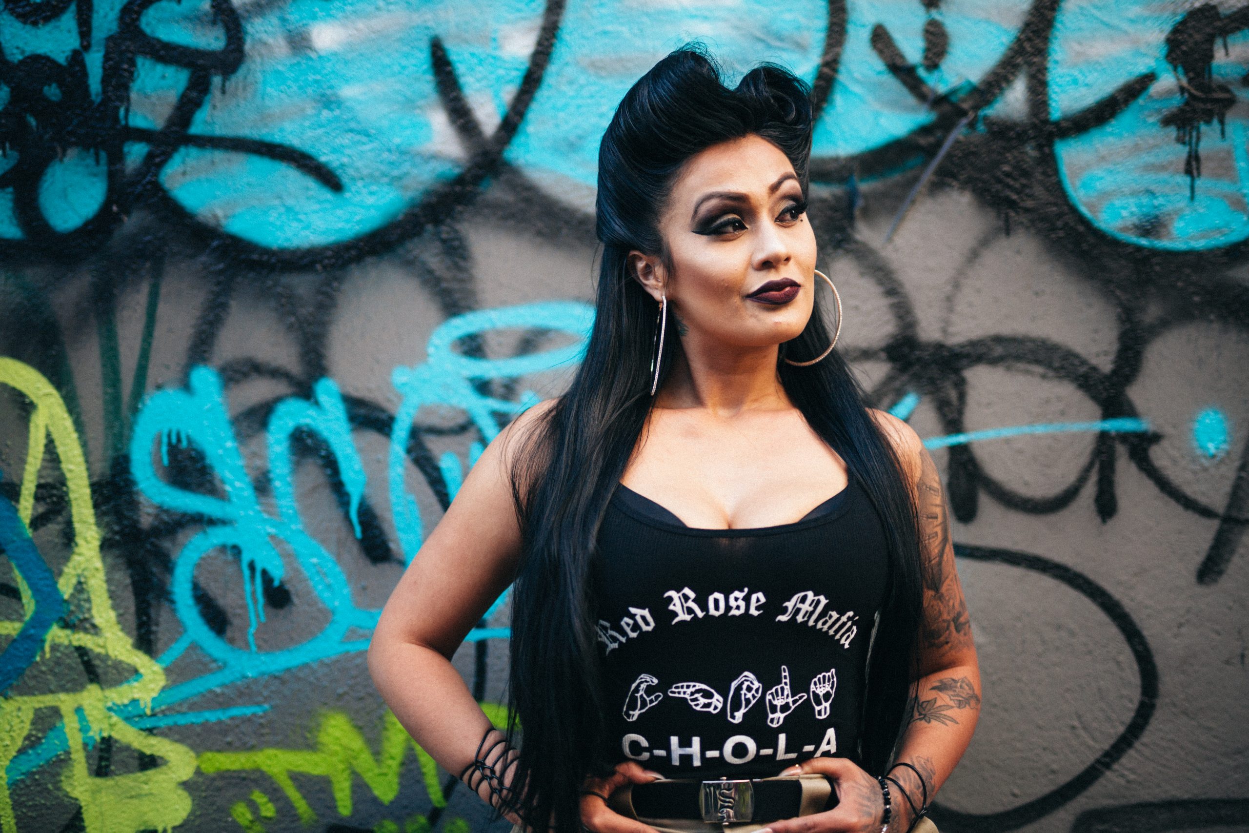 Redrosemafia Black Tank-chola sign - Red Rose Mafia